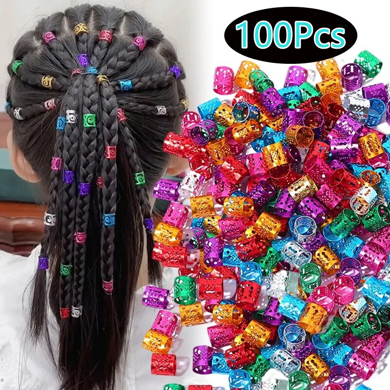 100pcs Colorful Mixed Beads - Adjustable Hair Braids - Hair Braid Rings ...