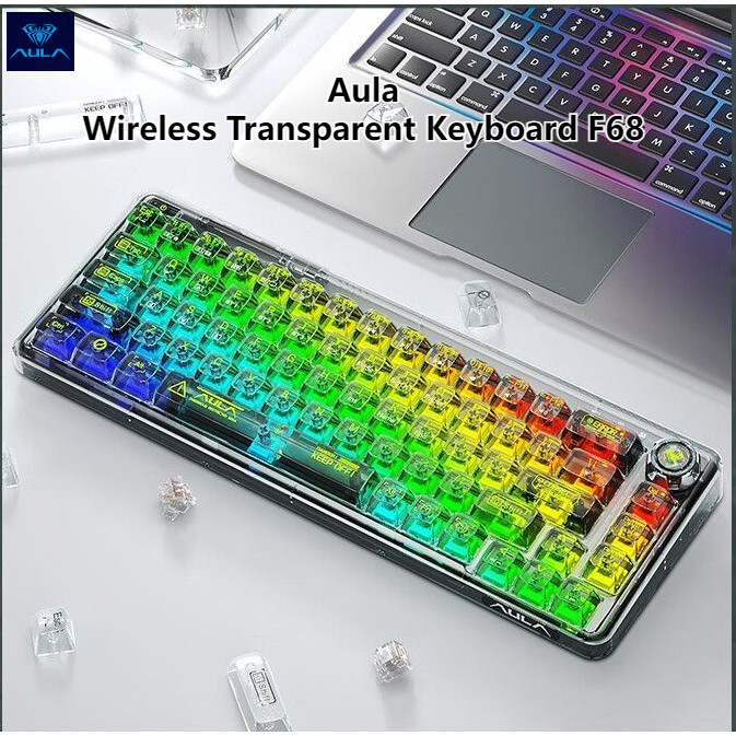 Aula Keyboard F68 Transparent Keyboard Wireless Three-Mode Bluetooth ...