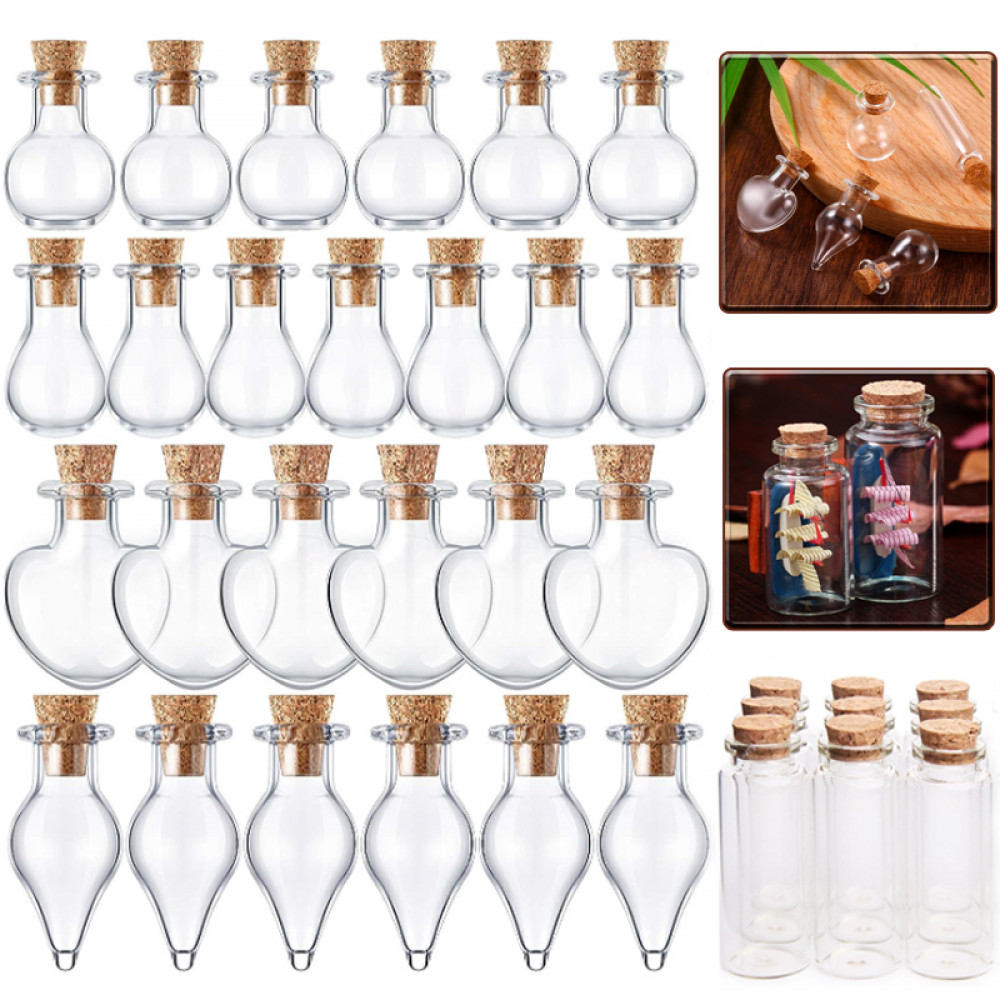 5-10Pcs Mini Glass Bottles Flasks With Cork Stoppers Transparent ...