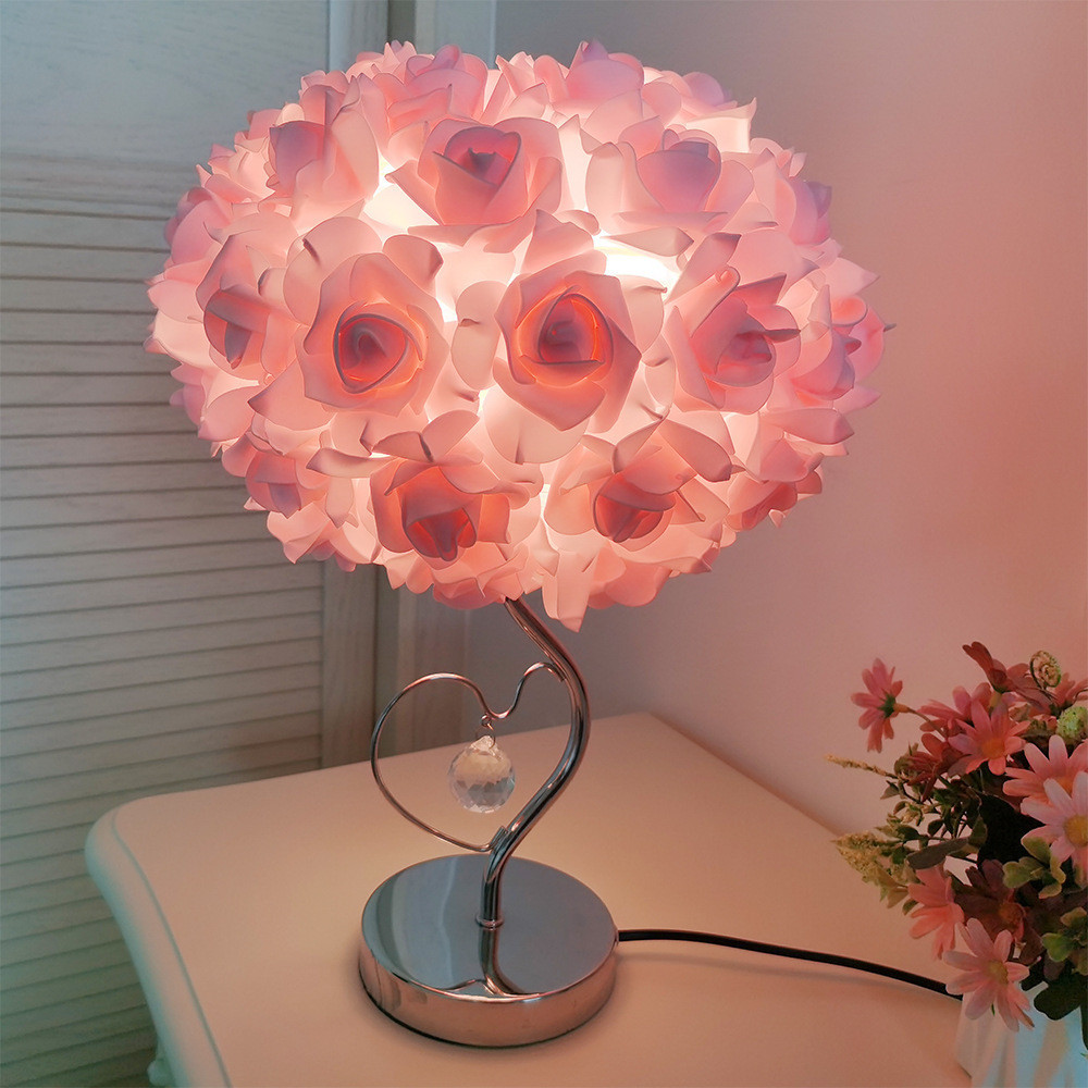 Rose Table Lamp K9 Crystal Pendant Girl ins Influencer Wedding Bedroom ...