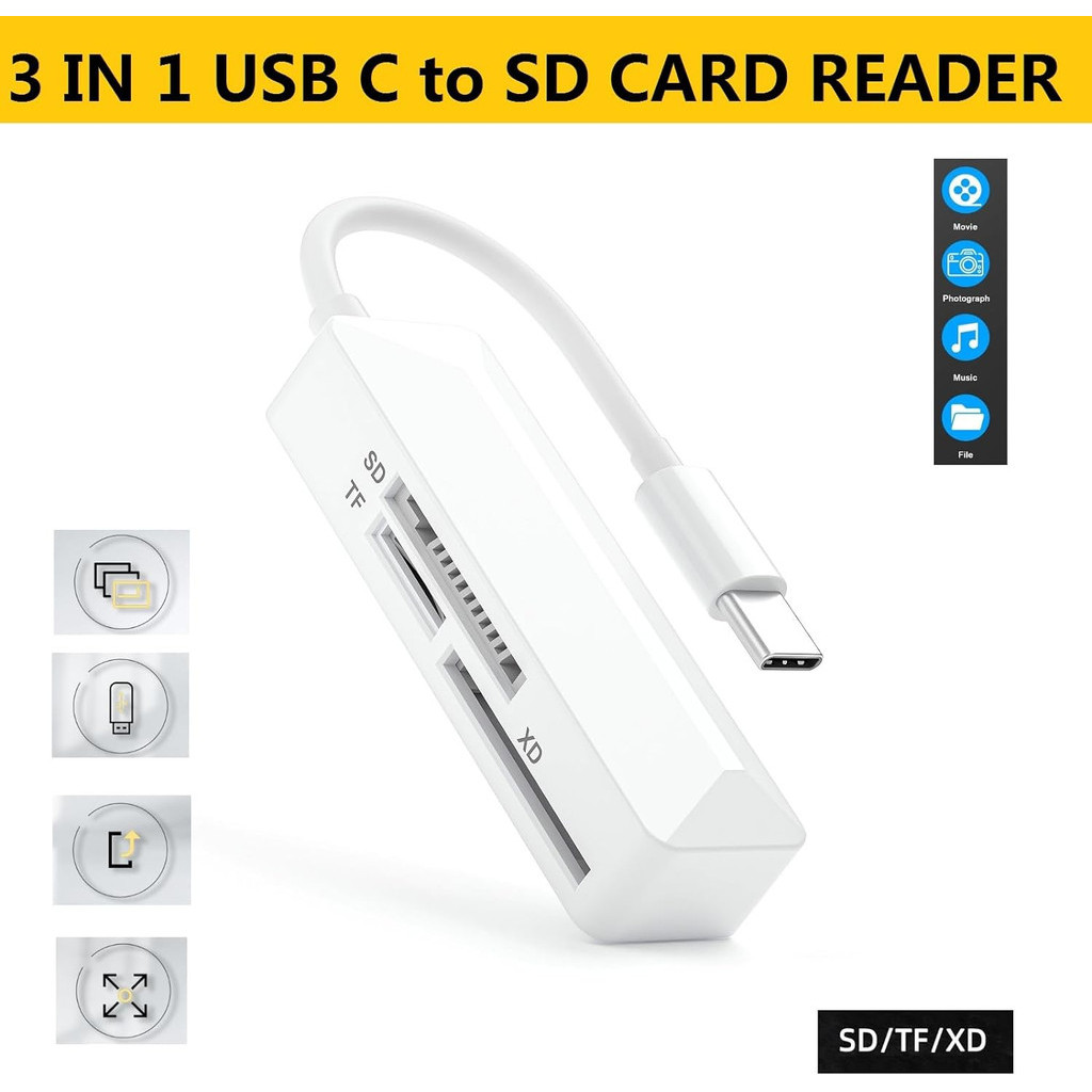 3 in 1 Card Reader Universal XD TF SD Card Reader USB C High Speed ...