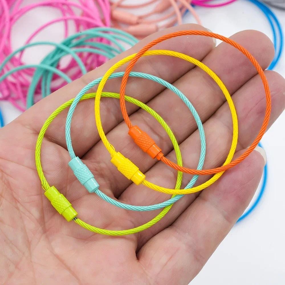 5Pcs Colorful Stainless Steel Wire Keychain Cable Rope Keyring Loop ...