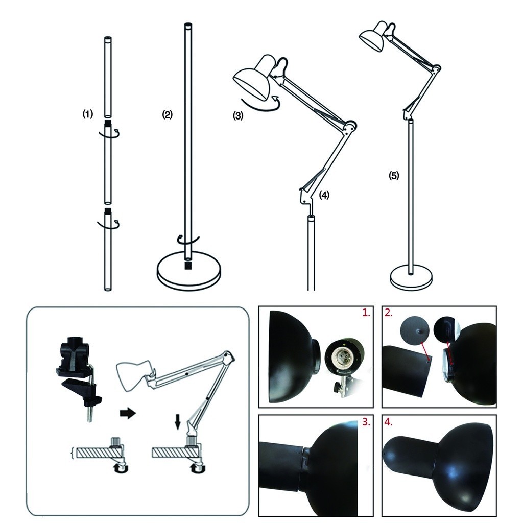 5 year warranty】 Metal Adjustable light Swing Arm LED Floor Lamp study ...