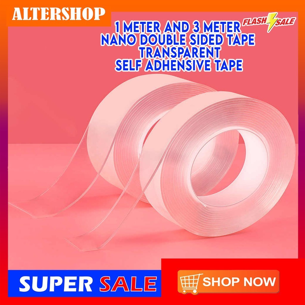 Original 1 & 3 Meter Double Sided Nano Tape Transparent Self Adhesive ...