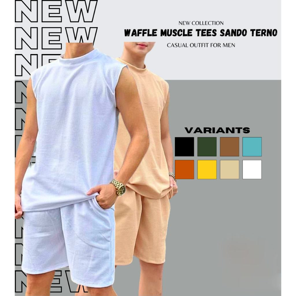 Waffle Muscle tees Sando Terno T-shirt &Short Unisex Casual-LUCKY ...
