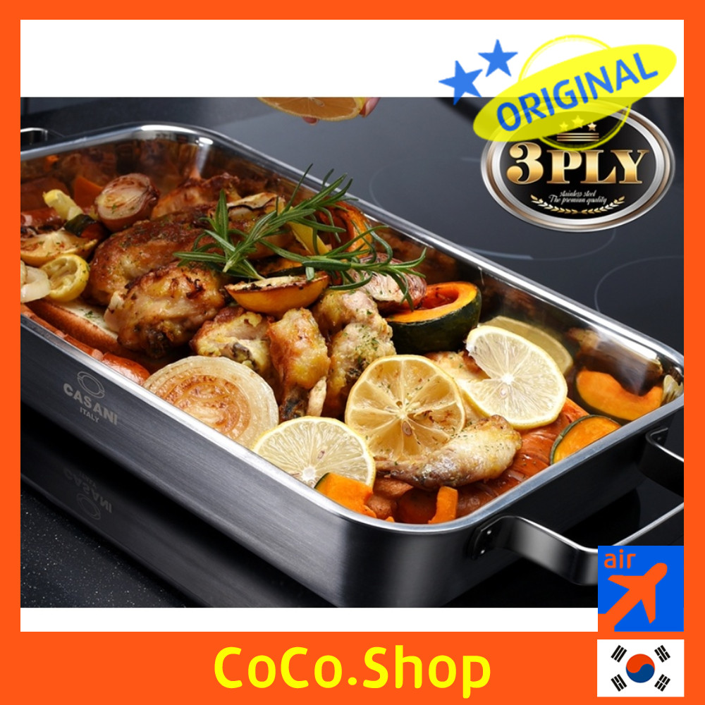 [CASANI] Wide square frying pan Induction 3-Layer stainless steel ...