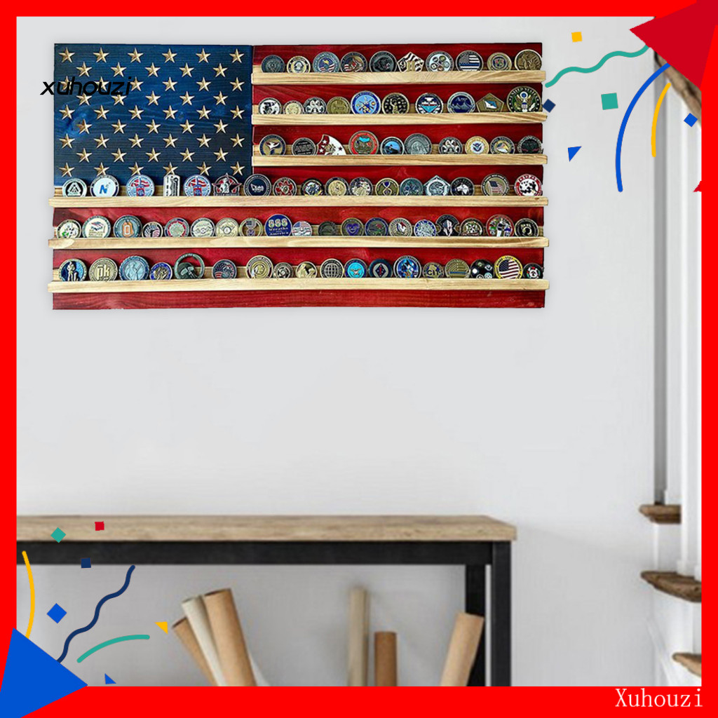 XZ Challenge Coin Holder Coin Organizer Holder Wooden American Flag ...