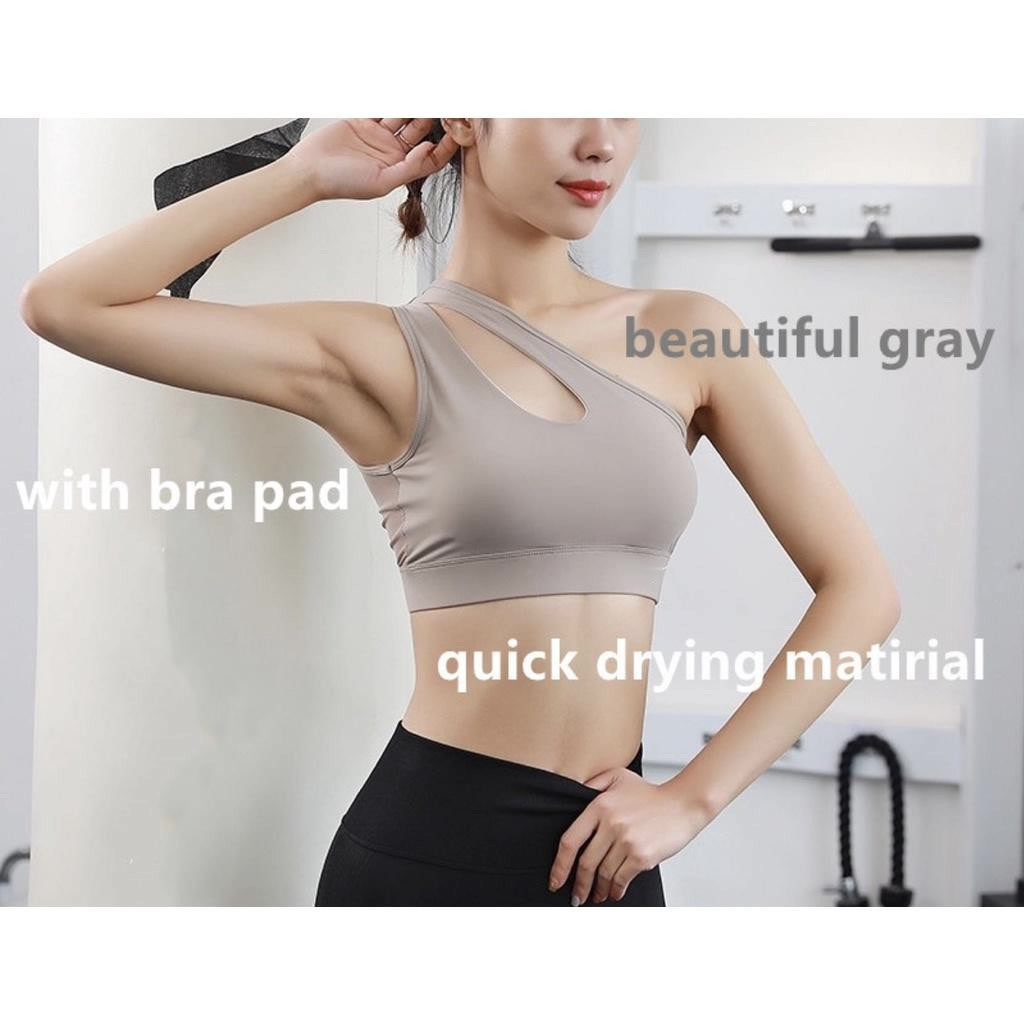 woman diagonal shoulder yoga bra sports fitness running bra shockproof ...