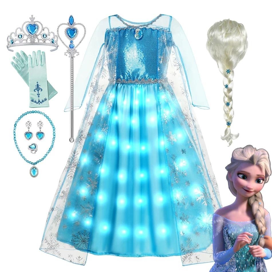Disney Frozen Girls Elsa Princess LED Lights Dress Carnival Evening ...