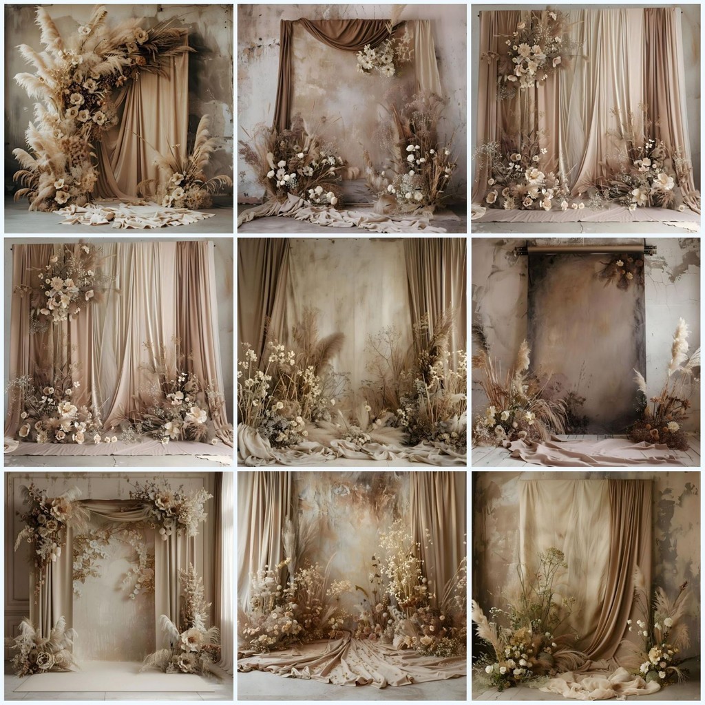 Photography Backgrounds Beige Tan Boho Floral Wall Art Texture ...