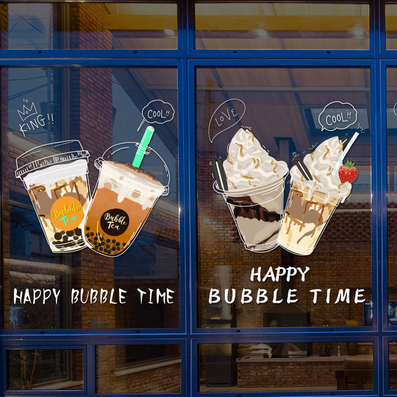 Milk Tea Shop Cold Drink Shop Window Glass Door Decoration Stickers Ice ...