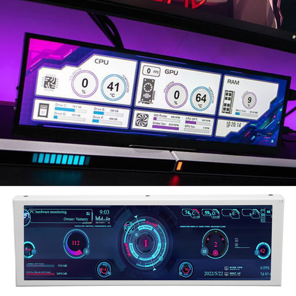 7.9in PC Temp Monitor Metal Case IPS CPU GPU SSD Data Temperature ...