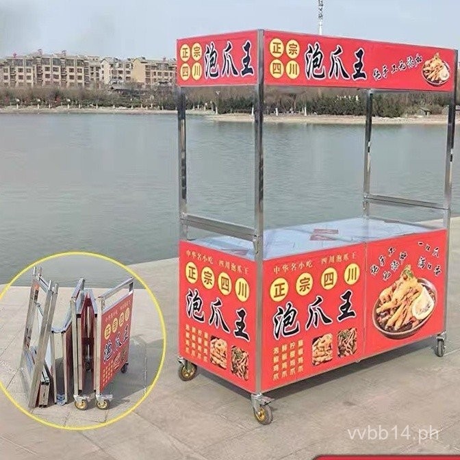 Foldable Stall Cart Stainless Steel Frame Multi-Functional Mobile ...