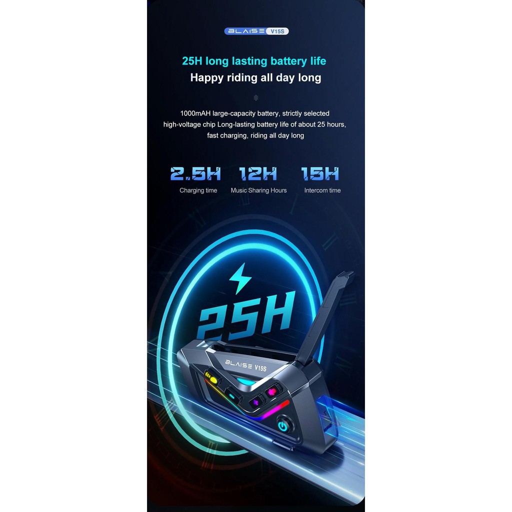 BLAISE V15S Mesh Motorcycle Helmet Intercom Headset 15 people Intercom ...