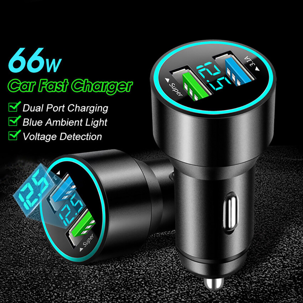 New Car Charger With Digital Display 66W 3.1A Fast Charging Dual USB ...
