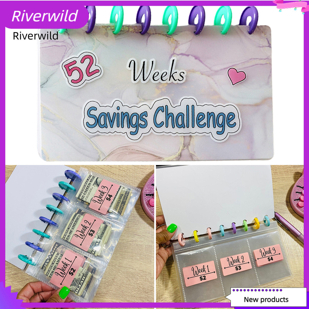 52 Week Saving Challenge Binder with Clear Cash Envelope Reusable 8 Holes Binder Budget Book ...