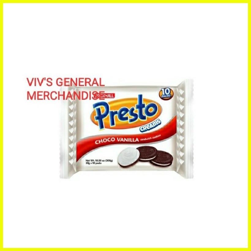 ♞Presto Cream Choco Vanilla Sandwich Cookies ( 30g x 10s ) | Shopee ...