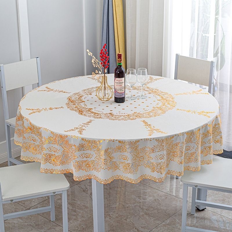 4 /6 /8 /10 Seater Round Tablecloth PVC Waterproof Oil Proof Dining ...