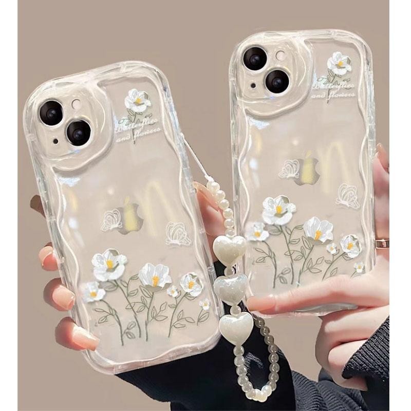 INS Flower Casing With Love Heart Chain Lanyard For IPhone 15 14 13 12 ...