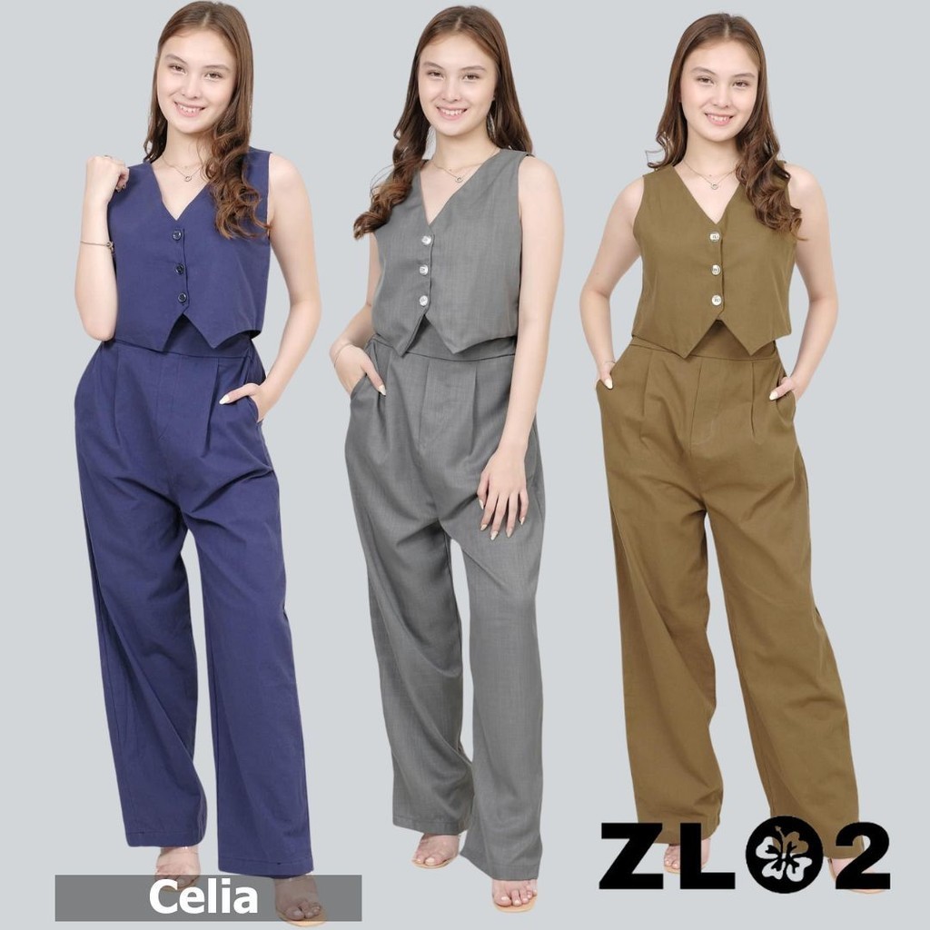 ZLO2 Terno Button Up Vest Top and Pants Coordinates Set Linen | Shopee ...