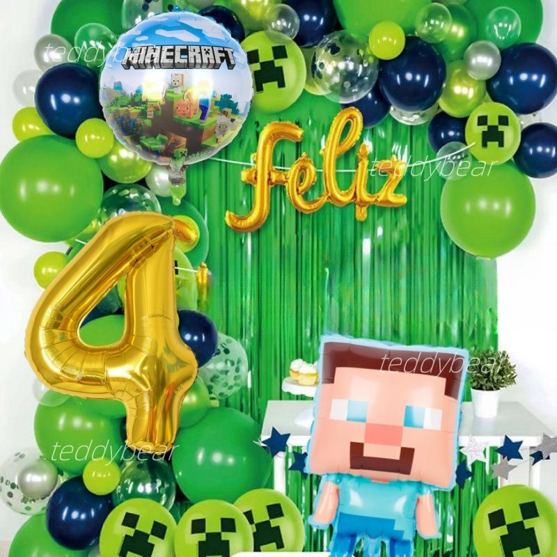 Minecraft Theme Balloons Set 32inch Gold Number Balloon Garland Arch ...