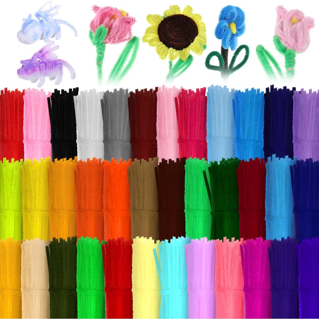 100pcs Colorful Dense Fuzzy Wire Pipe Cleaner Craft Flower Chenille ...