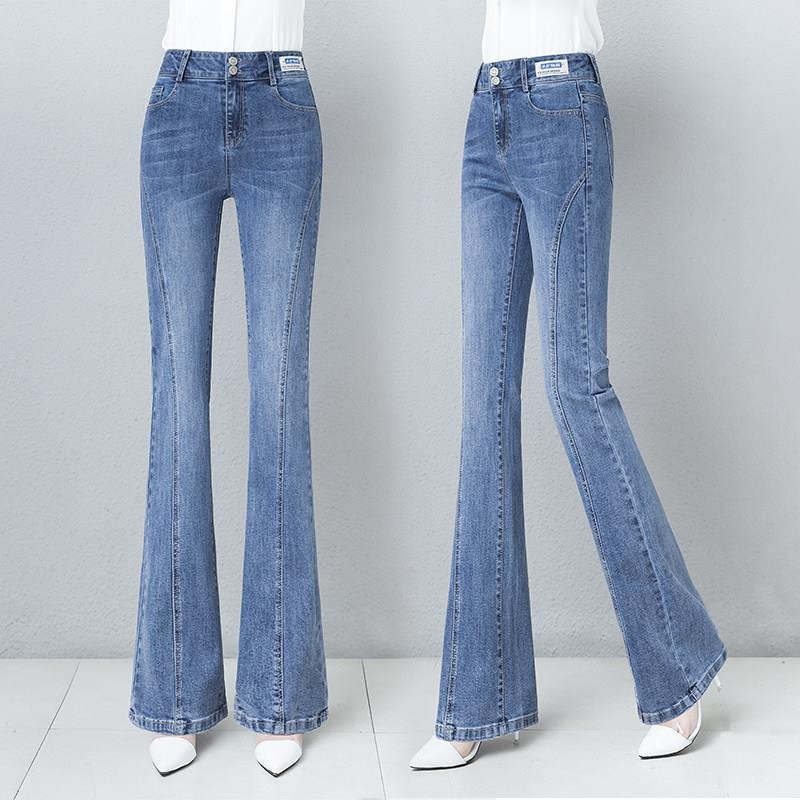 Fleece Lining/Single Pants Denim Micro-Flap Pants Women Spring Autumn ...