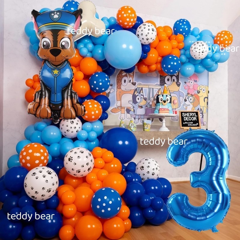 Paw Patrol Balloon Garland Arch Kit 32inch Blue Number Balloon Dog Chase Paw Bone Foil Balloon ...