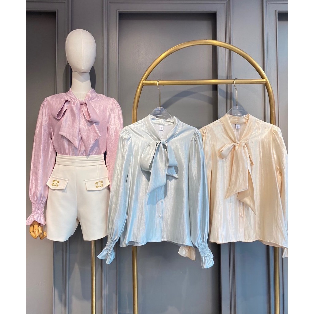 Shiny LONGSLEEVE RIBBON TOP Brand LEEYA STORE IMPORT BANGKOK | Shopee Philippines