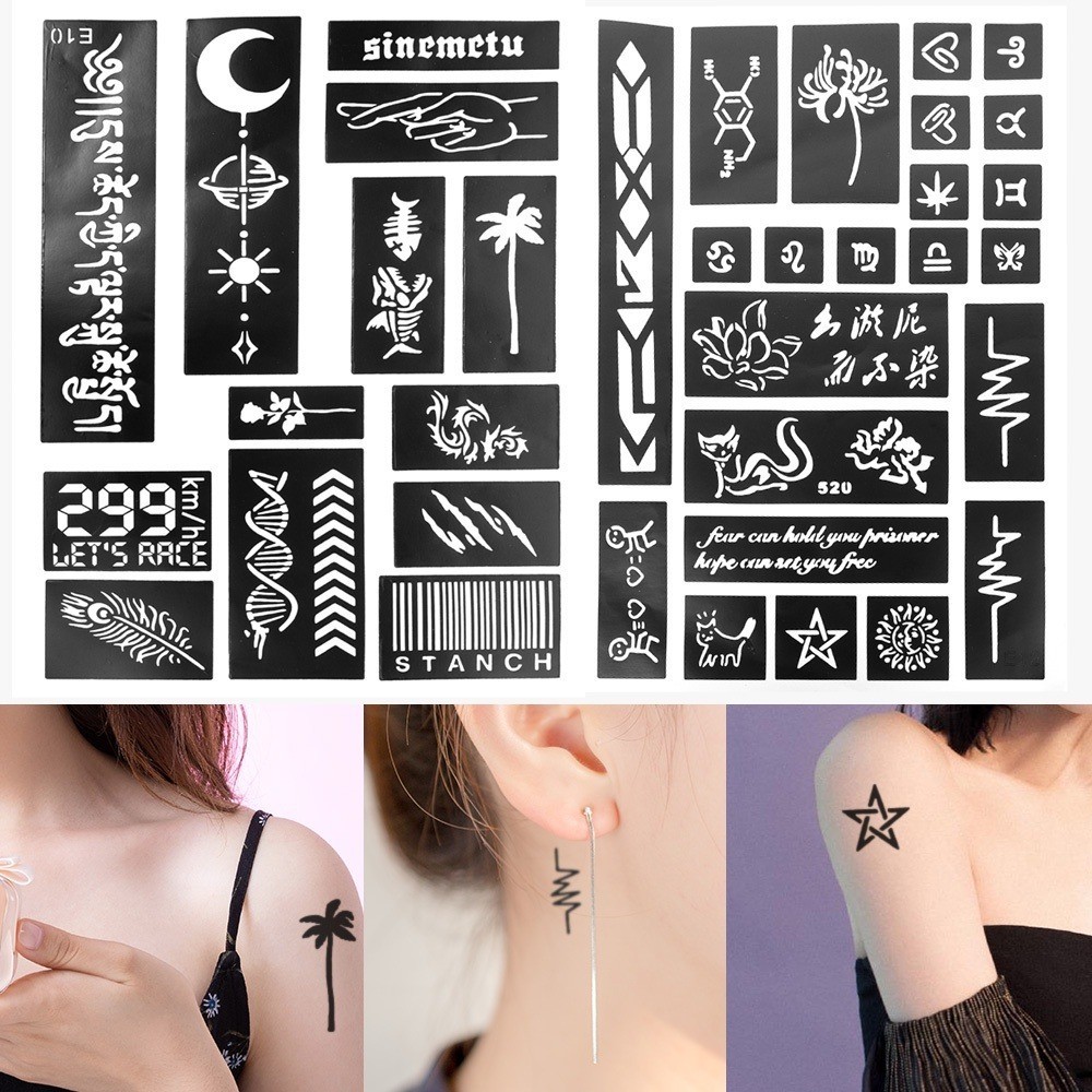 Temporary Tattoo Kit Freehand Ink Tattoo Jagua Gel Tattoo Stencils DIY ...