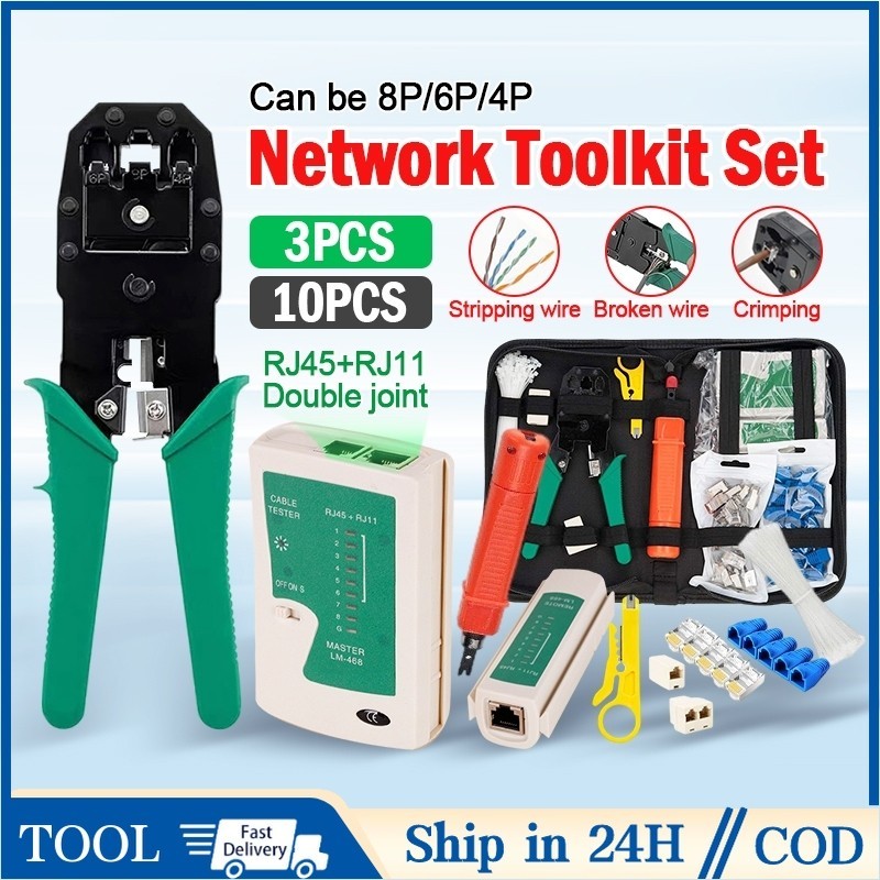 10pc Network Tool Kit Lan Cable Tester And Crimping Crimper Plier ...