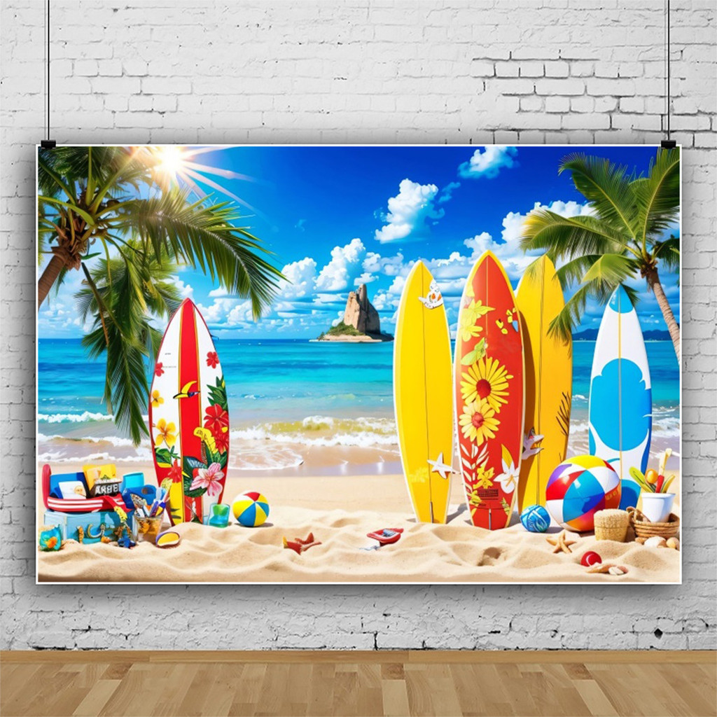 Summer Surfboard Beach Party Backdrop Tropical Hawaiian Seaside Surfs ...