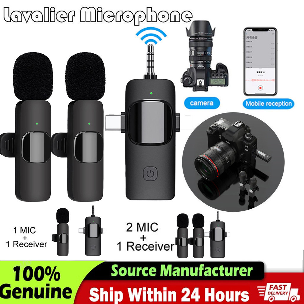 K15 Wireless Microphone Lapel Microphone for Vlogging Cellphone Clip on ...