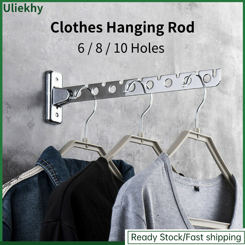 Uliekhy Stainless Steel Clothes Folding Hanging Rod Wall Mount Hanger ...