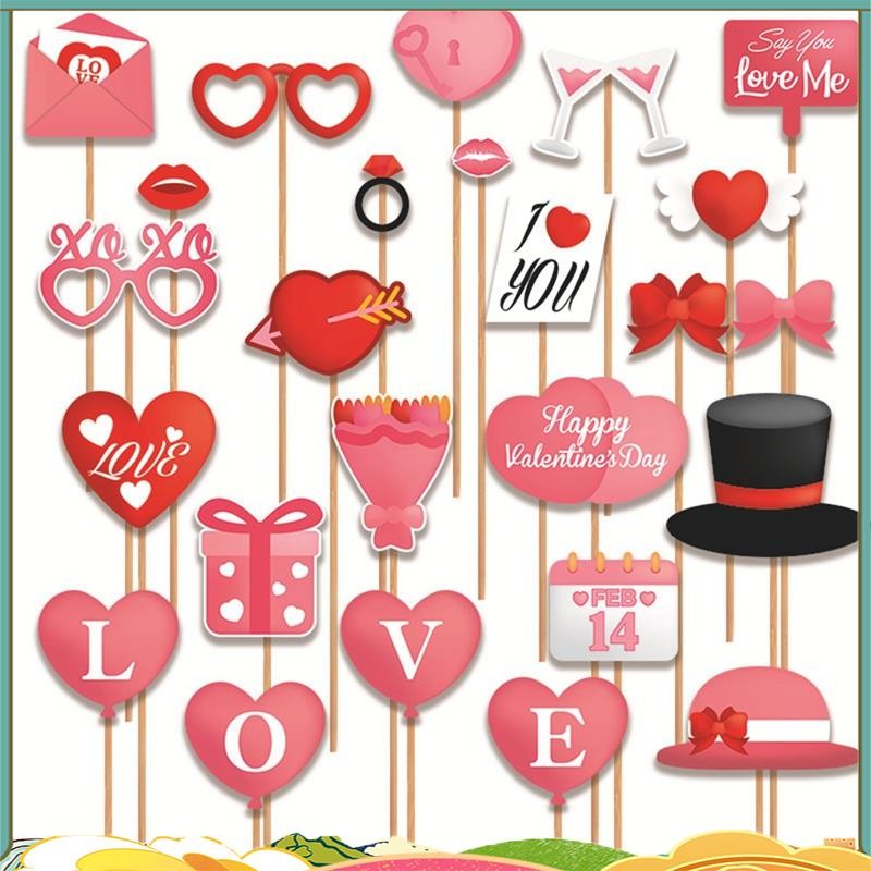 25 Piece Valentine'S Day Photo Booth Props Decor Valentines Day ...