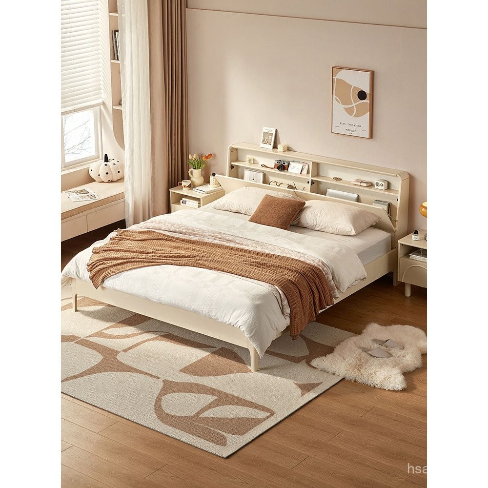 Linshi Home Cream Style Solid Wood Foot Bed High Bed with Box ...