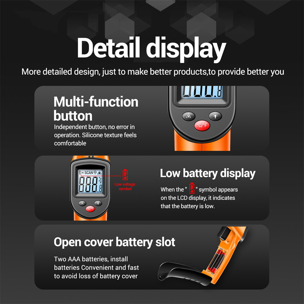 VOKTTA ANENG TH201 Infrared Handheld Temperature Gun -50~550℃ IR laser ...