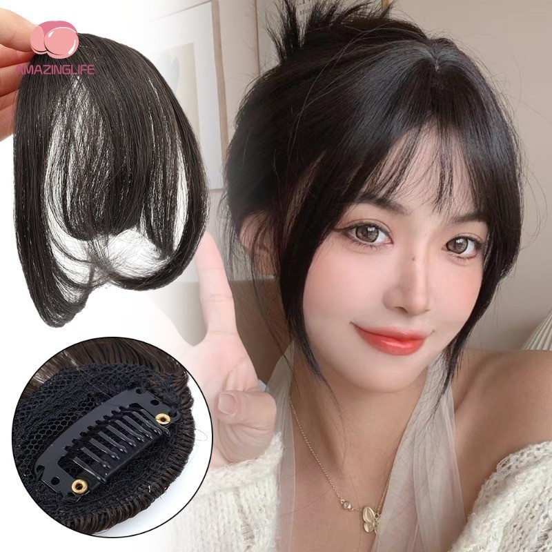 1 Pc Cute Round Face Girls Fake Bangs Hairpin for Women Natural ...