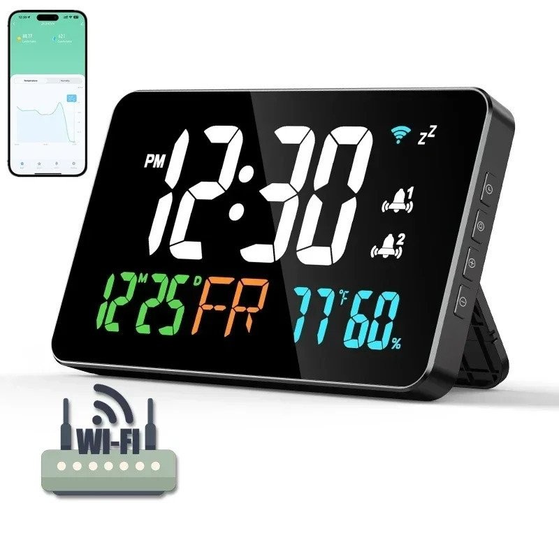 Smart Wifi Digital Wall Clock Temperature Humidity Display 4-Level ...