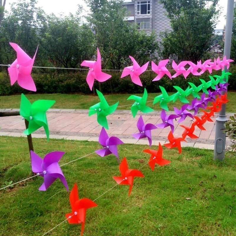 100pcs/set Plastic Pinwheels Hanging Windmill 30m Wire Rope For Garden ...