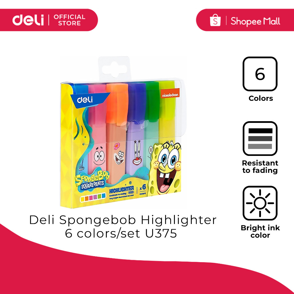 Deli U375 Spongebob Highlighter 6 Colors/Set | Shopee Philippines