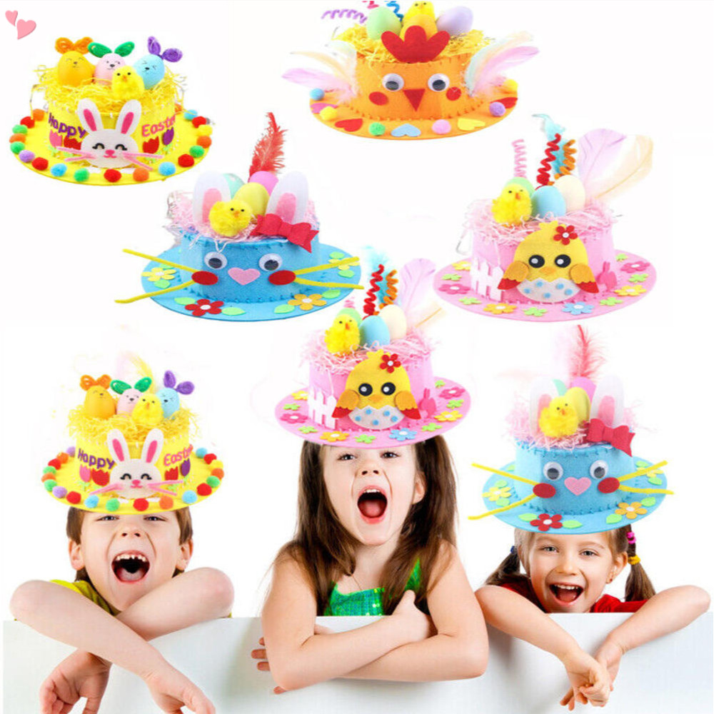 Children DIY Easter Hat Kit for Toddler Girls Easter Bunny Egg Chick ...