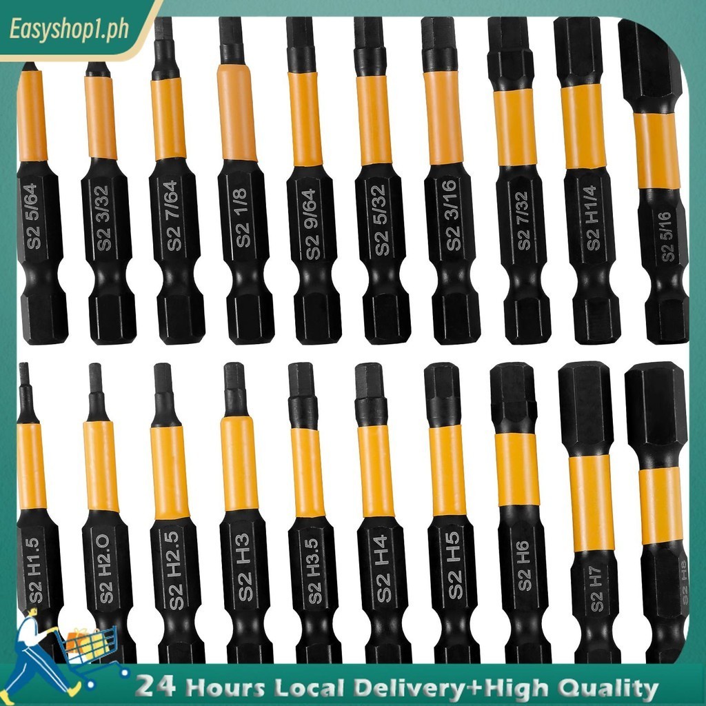 20Pcs Impact Hex Head Allen Wrench Drill Bit Set SAE and Metric S2 ...