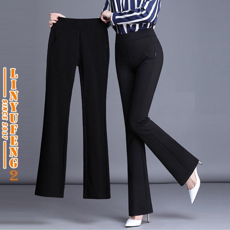 Plus Size S-4XL Baggy Flare Pants for Women Solid Trendy Black Casual ...