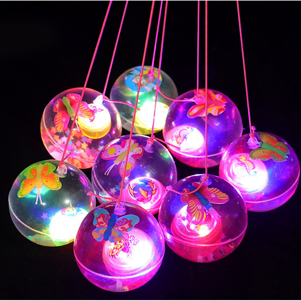 6.5cm Glitter bouncy ball toy with rope, crystal ball with lights ...