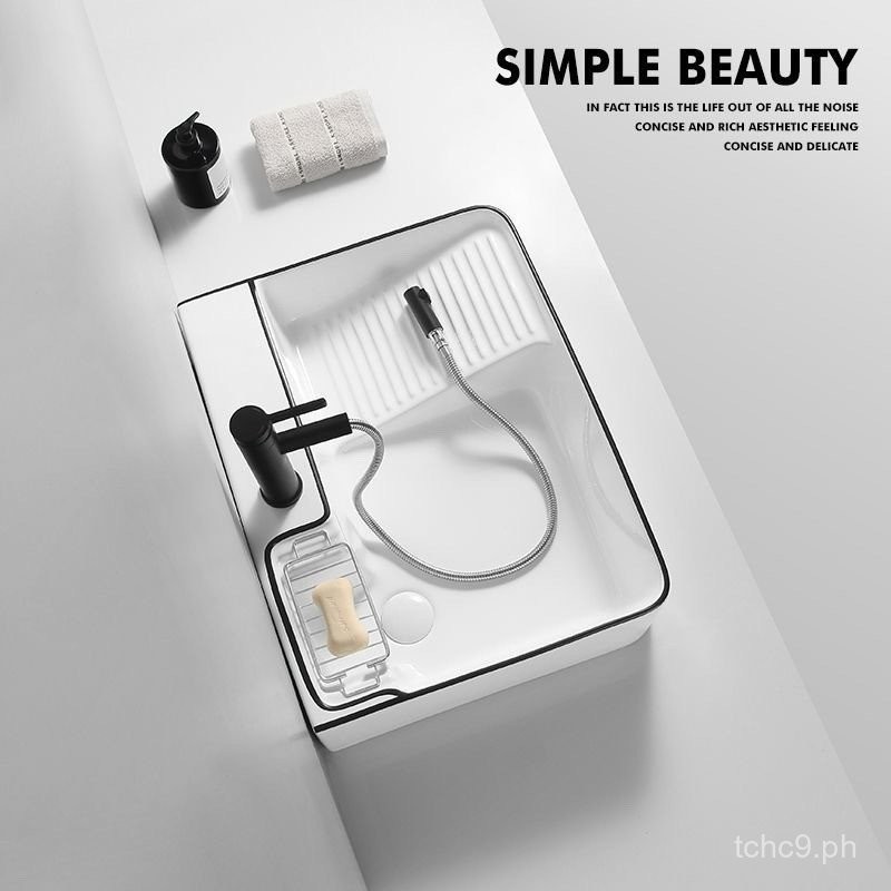 Ceramic Countertop Basin Side Drainage Balcony Laundry Basin with ...