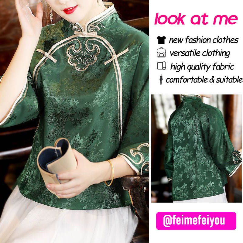 modern filipiniana top ,New Chinese Women Green Blouse Plus Size Tang ...