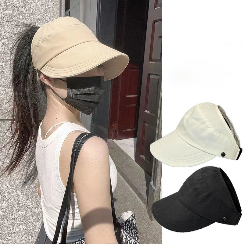 Open Top Bucket Cap Sun Protection Cap with Button Mask Fashionable ...