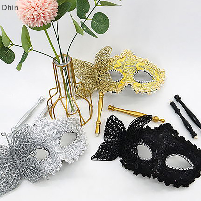 [Dhin] Halloween Party Mask With Holding Stick Evening Prom Masquerade ...
