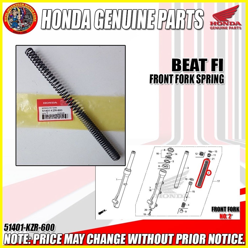 BEAT FI/ CLICK V1/V2 FRONT FORK SPRING (HPI) (Genuine: 51401-KZR-600 ...